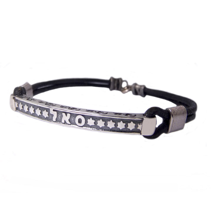 Black Leather Bracelet with Silver Plated Samech - Aleph - Lamed and S ...